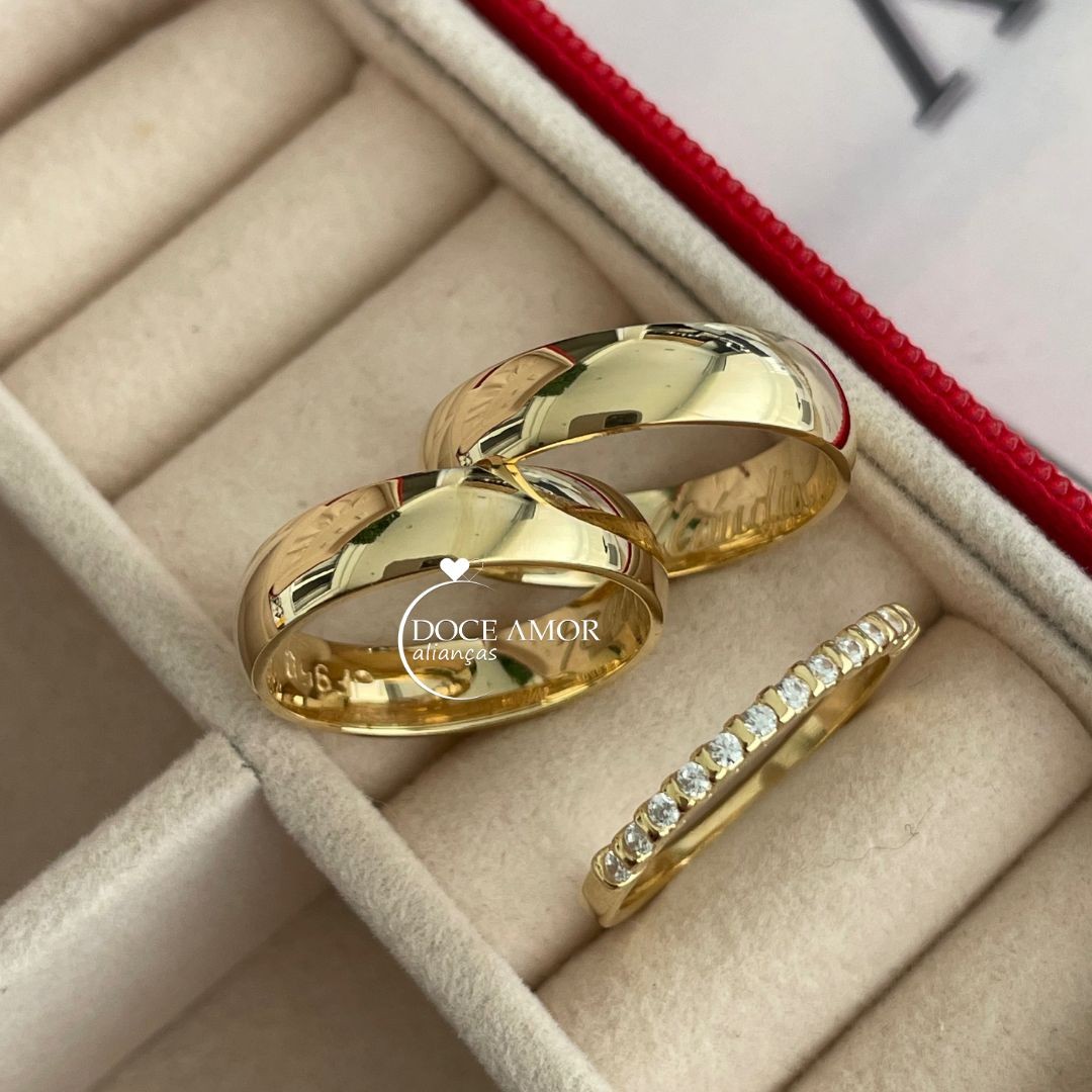 Par de Alianças em Prata 950 Banho Ouro 18K - 5mm Modelo: DA-016-5 Anel ...